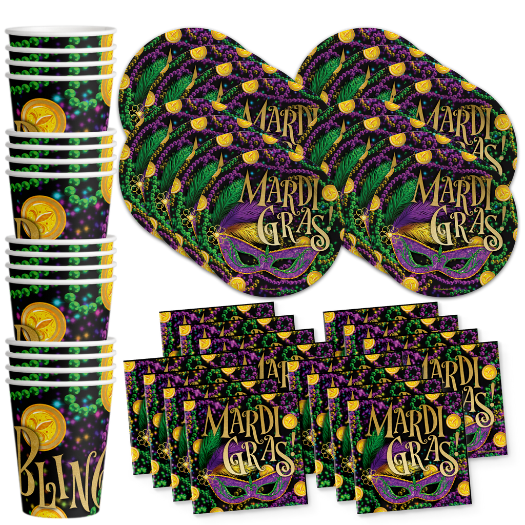 Mardi Gras Birthday Party Tableware Kit For 16 Guests