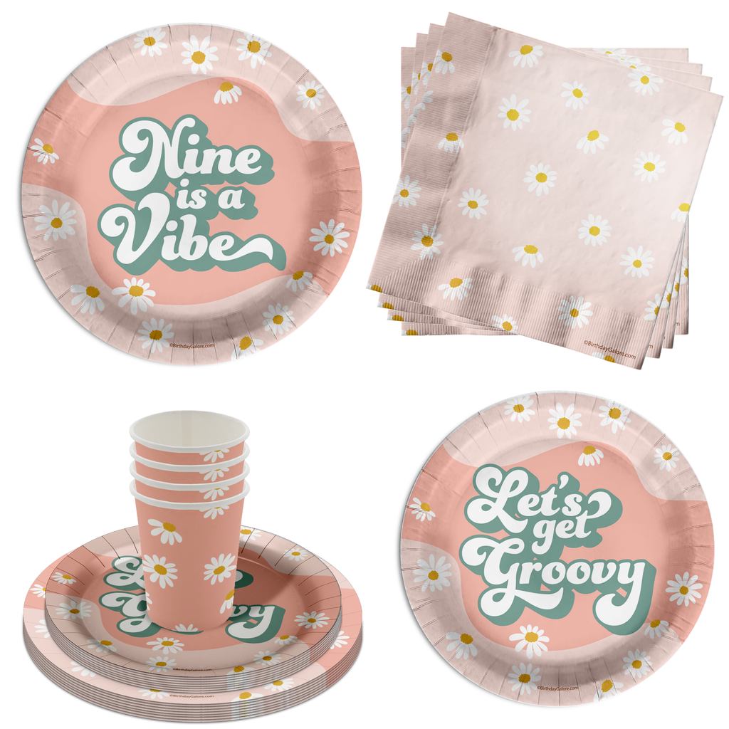 Let's Get Groovy Nine is a Vibe Birthday Party Tableware Kit