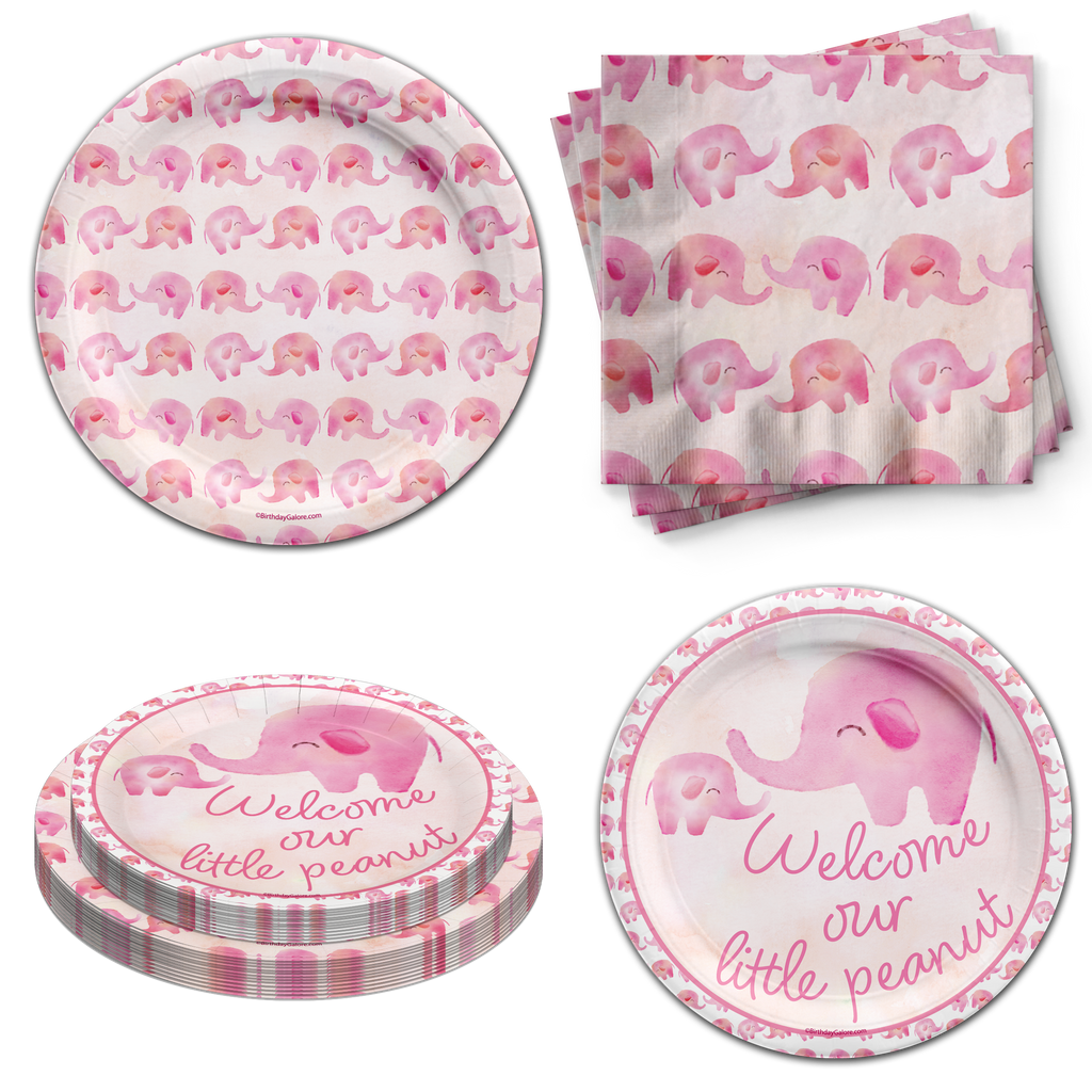 Our Little Peanut Girl Baby Shower Tableware Kit | 24 Guests