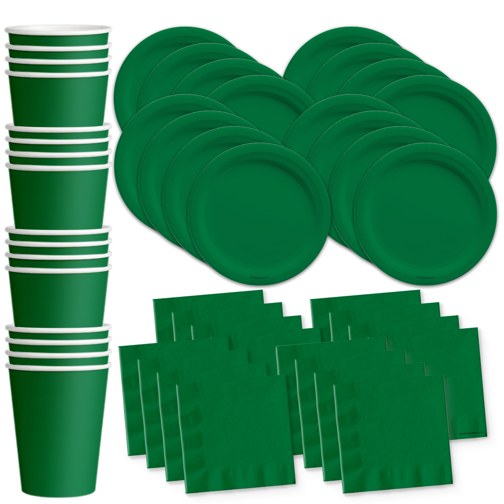 Solid Dark Green Birthday Party Tableware Kit For 16 Guests