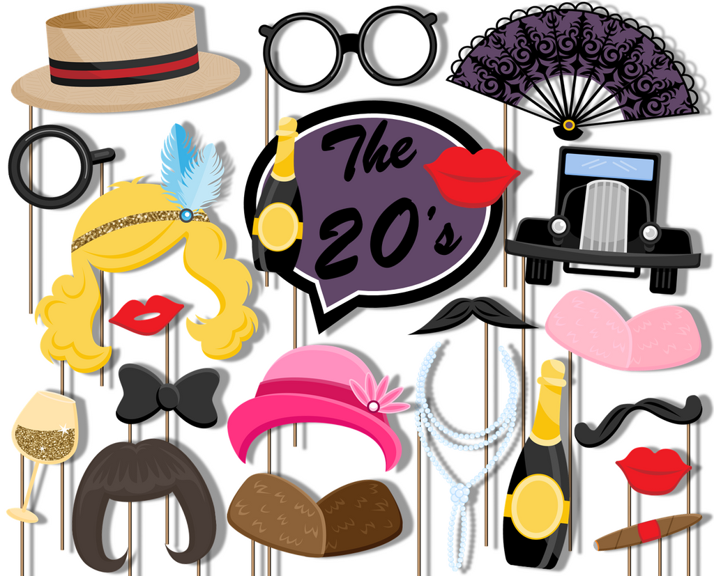 Roaring 20's Decade Photo Booth Props 20pcs Assembled