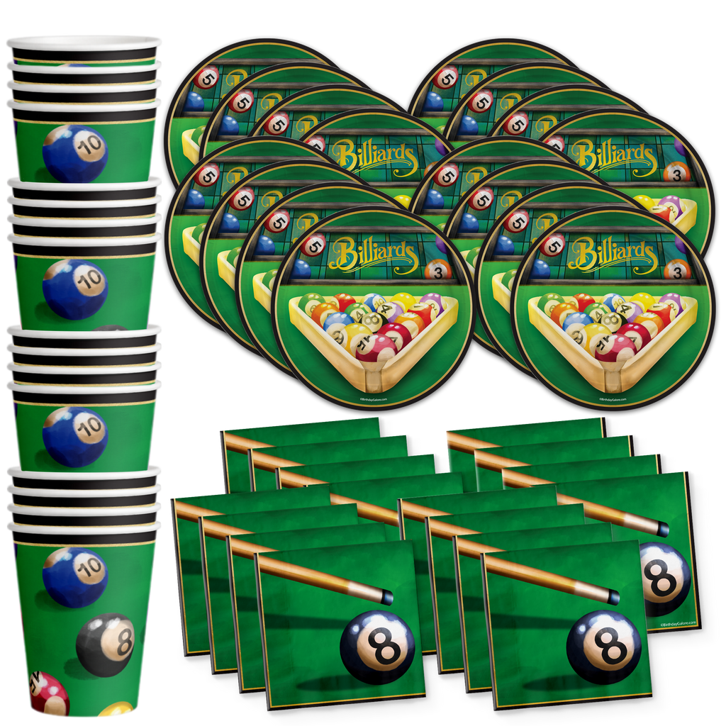 Billiards Birthday Party Tableware Kit For 16 Guests