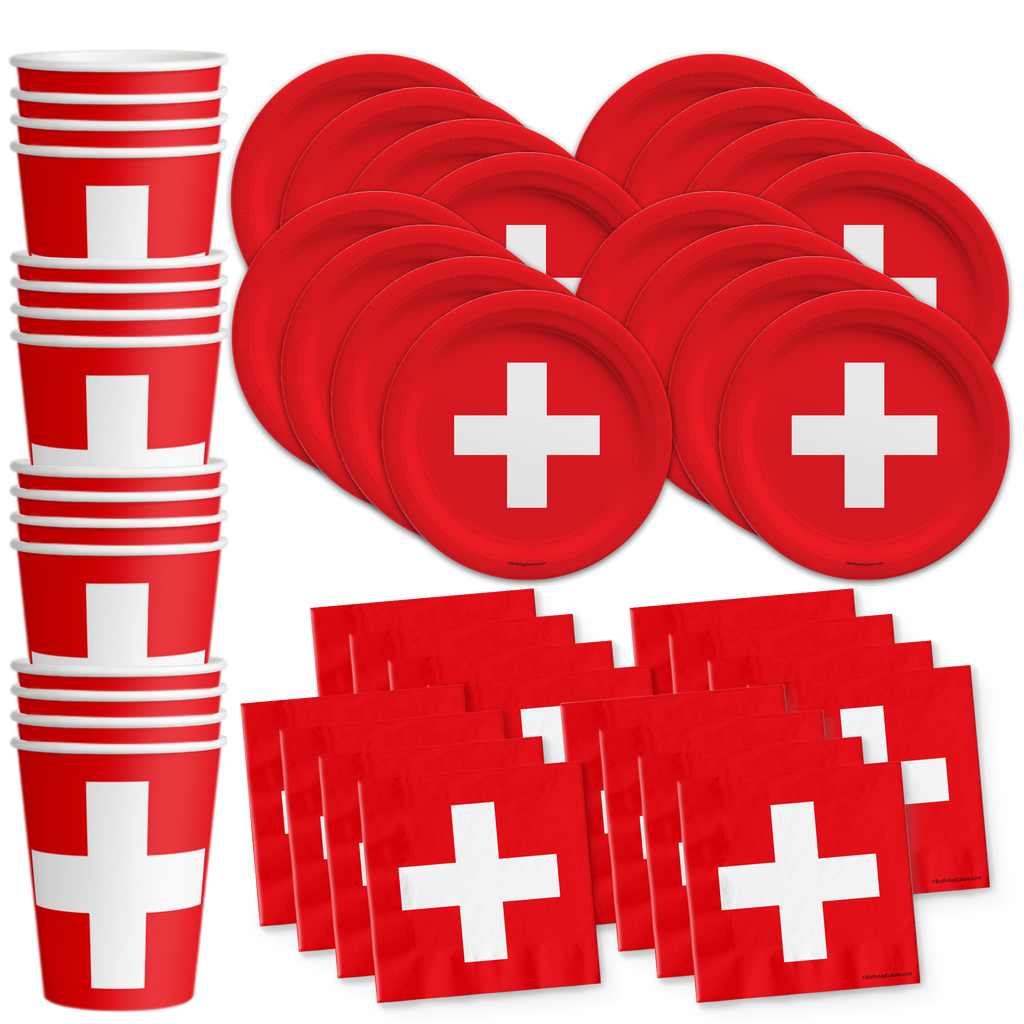 Switzerland Flag Birthday Party Tableware Kit For 16 Guests