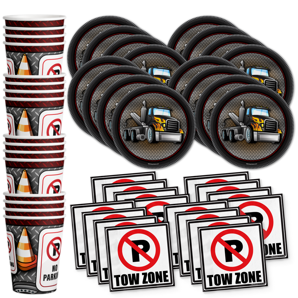 Tow Truck Birthday Party Tableware Kit For 16 Guests