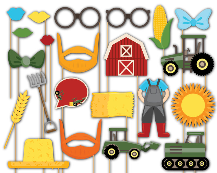 Tractor Time Photo Booth Props 20pcs Assembled – BirthdayGalore.com
