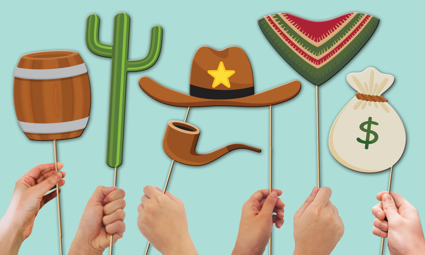 Cowboy Photo Booth Props 20pcs Assembled – BirthdayGalore.com