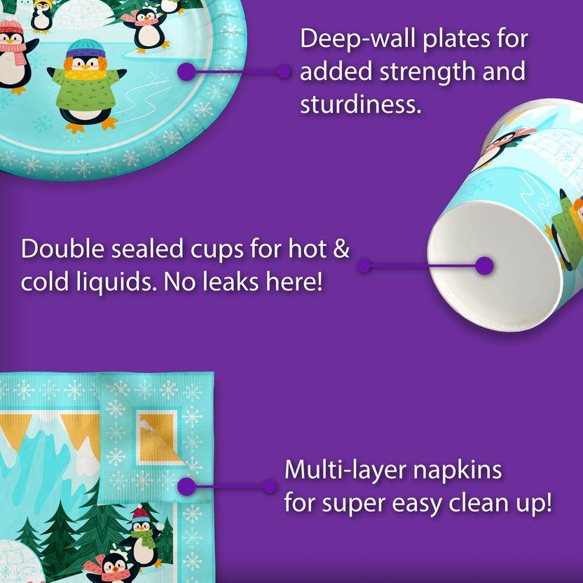 Penguins Birthday Party Tableware Kit For 16 Guests