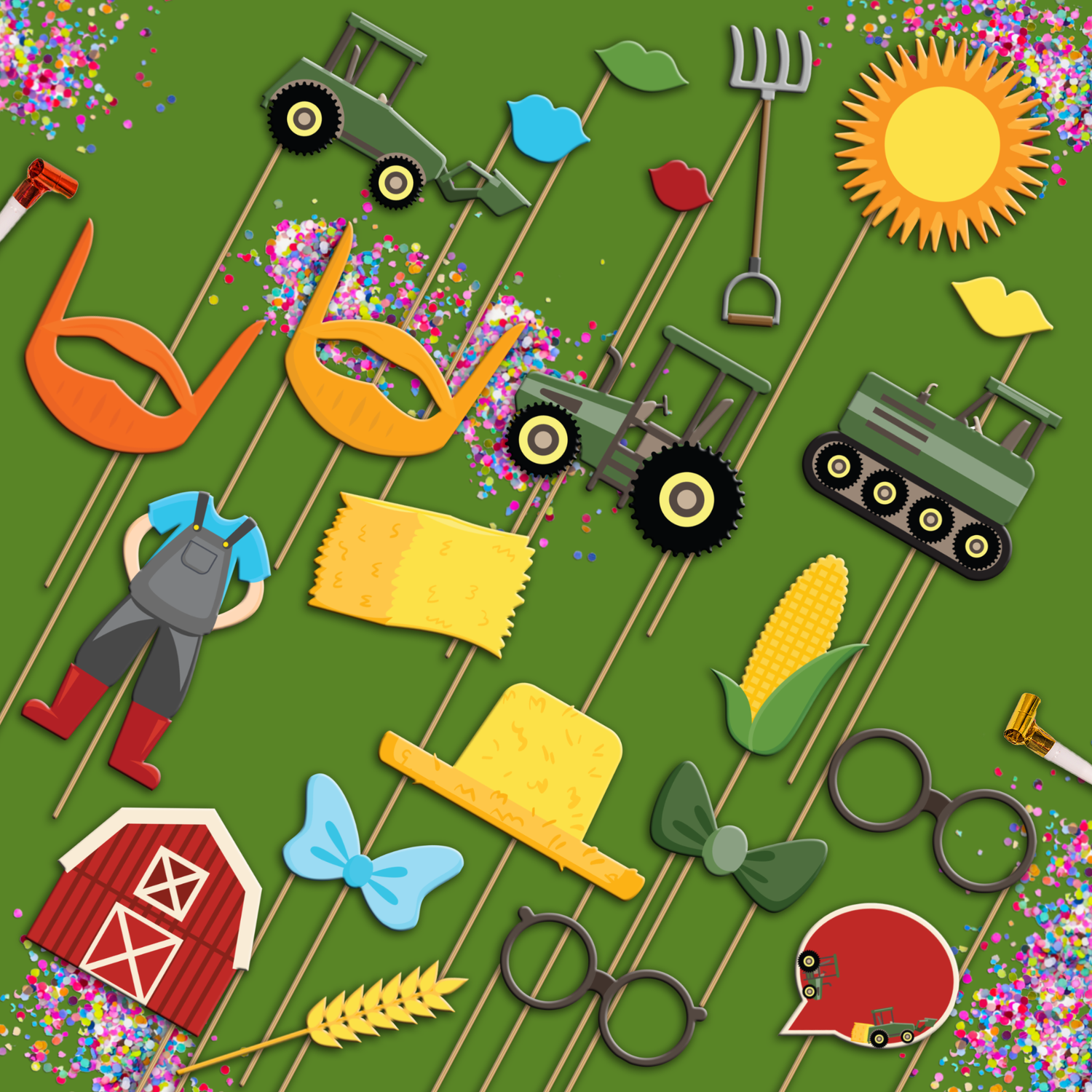 Tractor Time Photo Booth Props 20pcs Assembled – BirthdayGalore.com