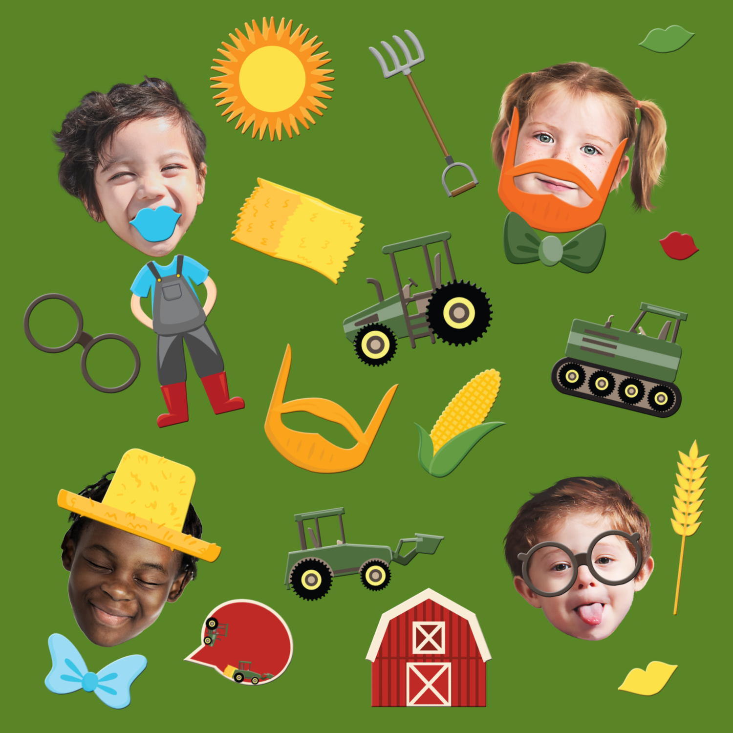 Tractor Time Photo Booth Props 20pcs Assembled – BirthdayGalore.com