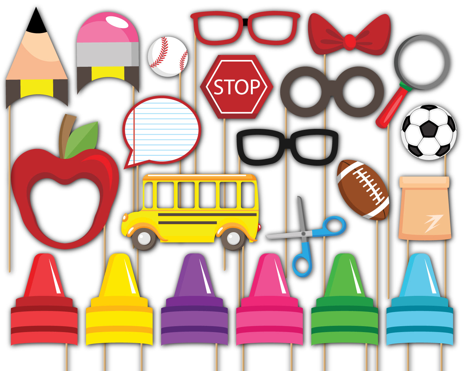 School Bus Photo Booth Props 20pcs Assembled