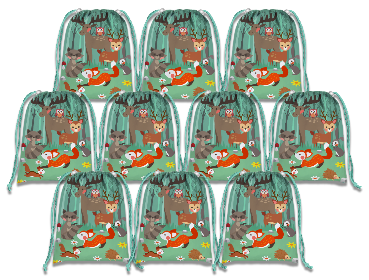 Woodland Animals Drawstring Tote Bag (10 Pack)