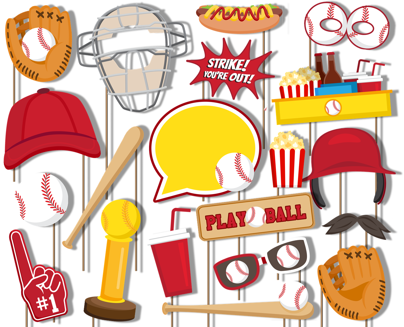 Baseball Photo Booth Props 20pcs Assembled