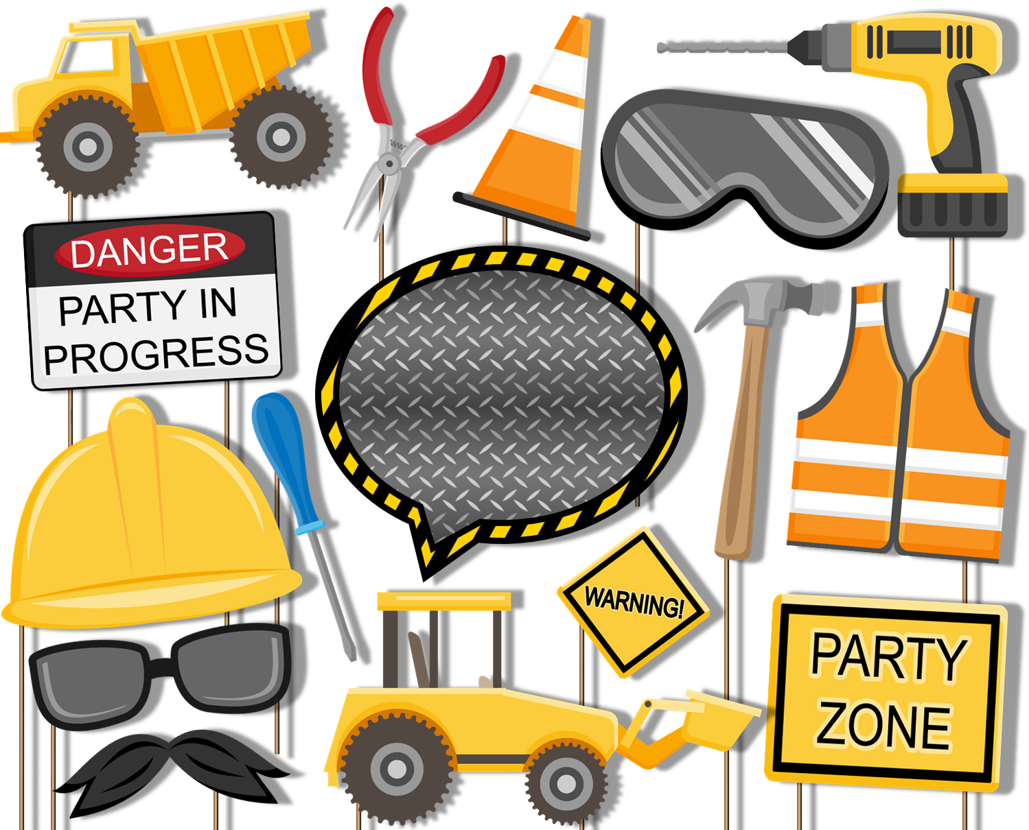 Construction Trucks Photo Booth Props 20pcs Assembled