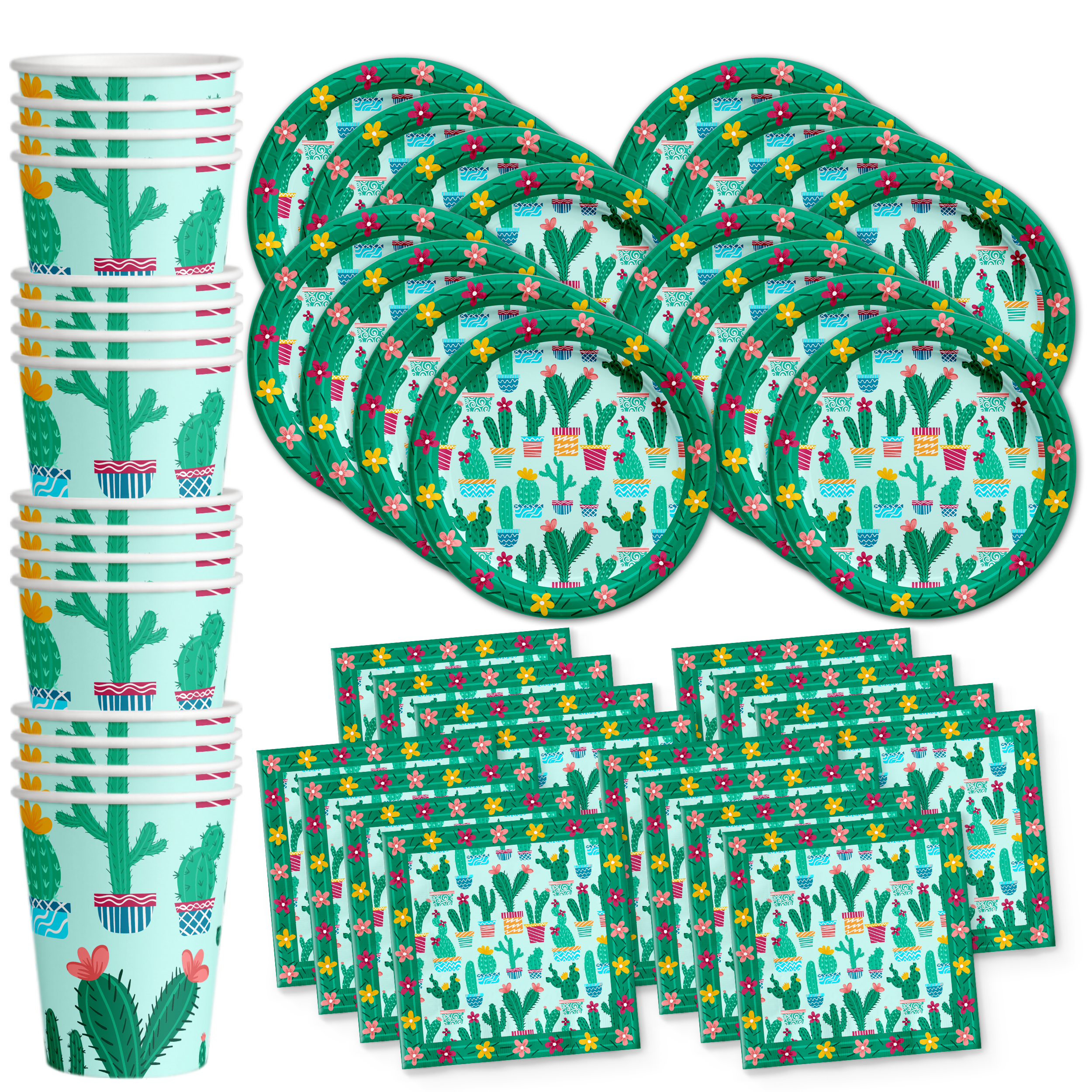 Cactus Birthday Party Tableware Kit For 16 Guests
